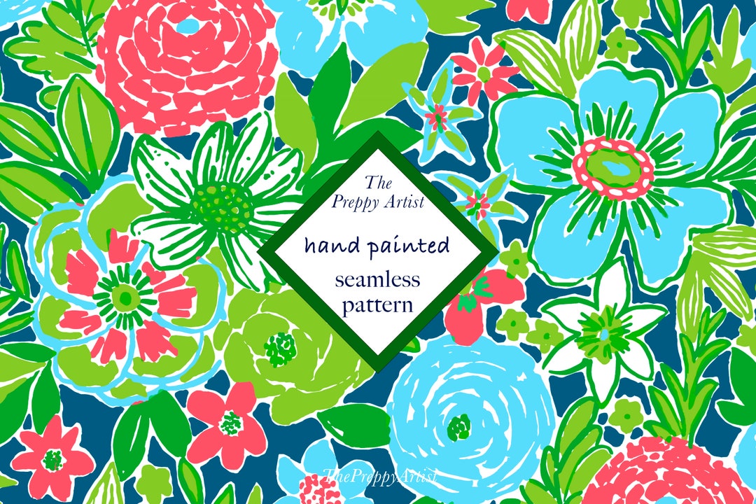 Preppy Red and Green Floral Pattern, Seamless Flower Print, Cute Summer ...