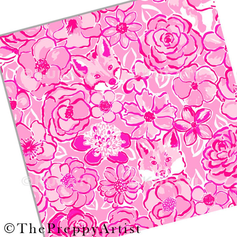 Preppy Pink Pattern Pink Fox and Floral Pattern Preppy Pink - Etsy
