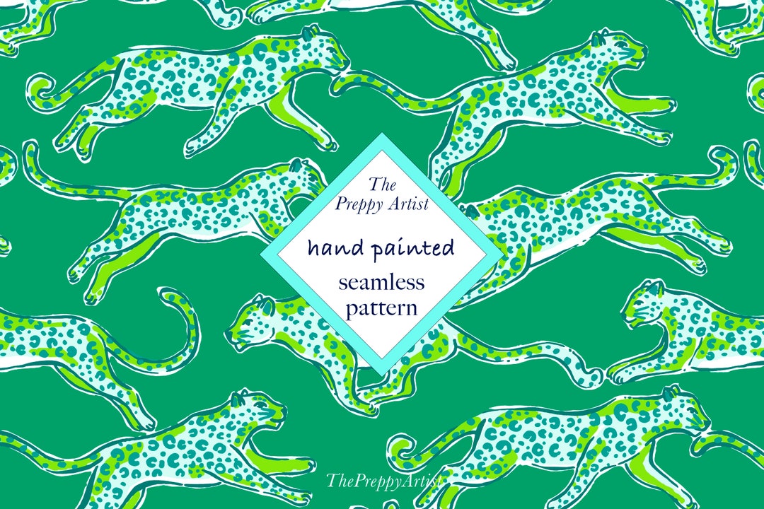 Instant Download Preppy Green Leopard Pattern, Whimsical Leopard Print ...