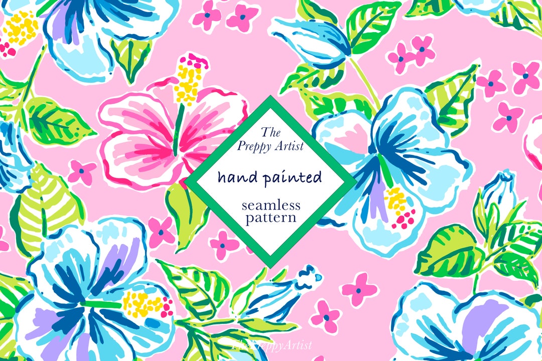 INSTANT DOWNLOAD Preppy Floral Pattern, Seamless Hibiscus Design ...