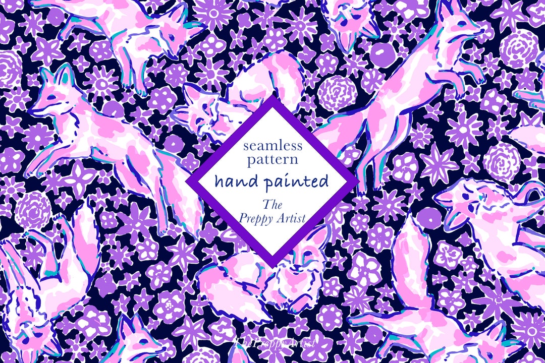 Preppy Pink and Purple Fox Pattern, Seamless Fox Print, Cute Fox Print ...