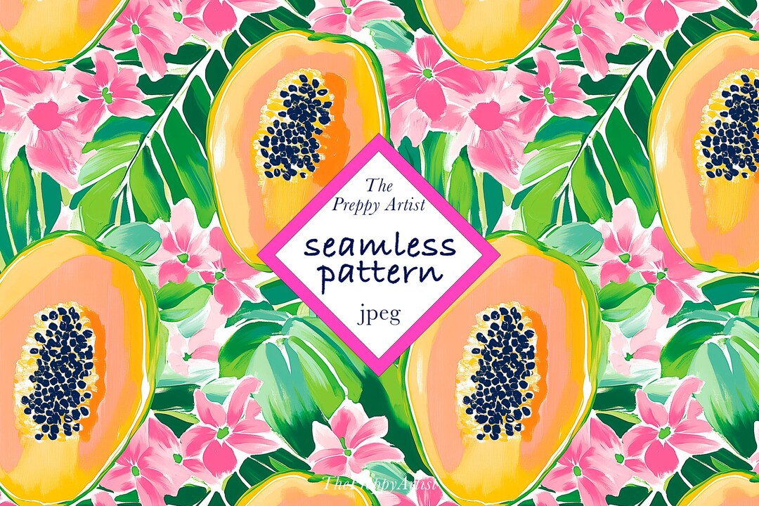 INSTANT DOWNLOAD Preppy Fruit Pattern, Seamless Papaya Pattern, Preppy ...