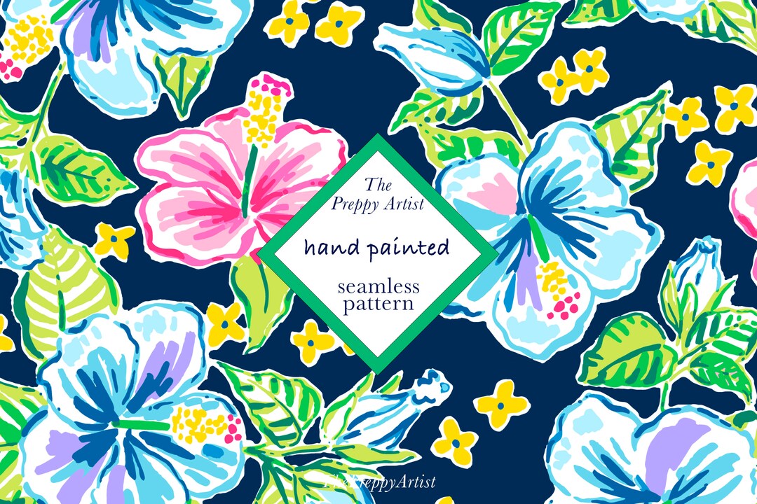 INSTANT DOWNLOAD Preppy Floral Pattern, Seamless Hibiscus Design ...