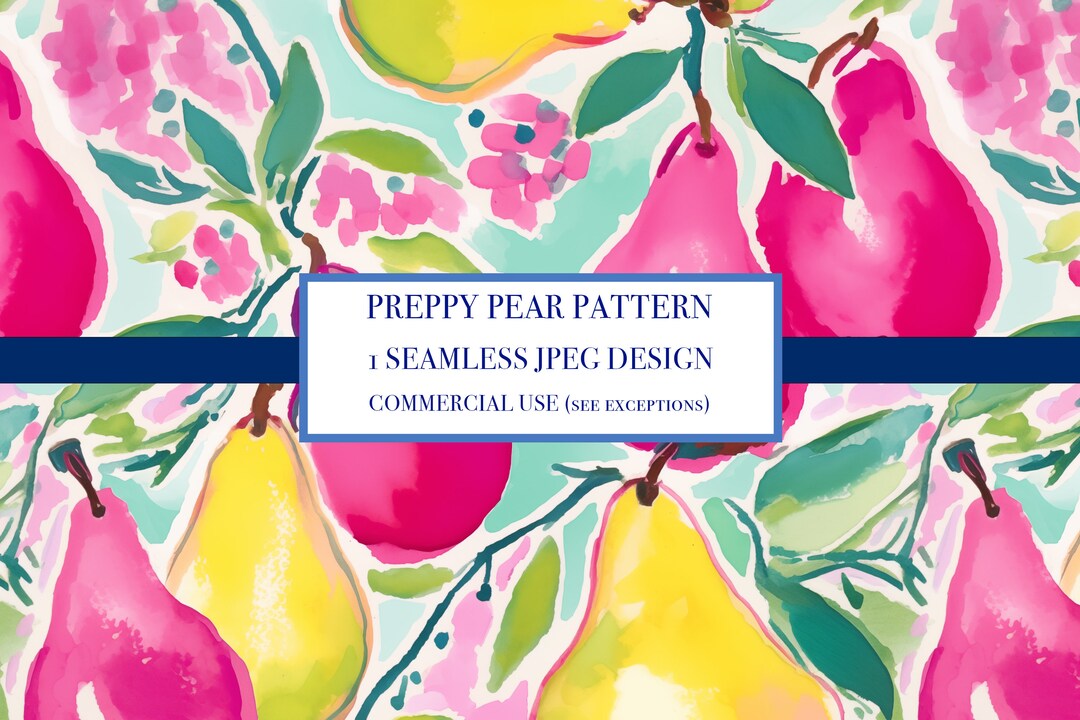 INSTANT DOWNLOAD Preppy Pear Pattern, Seamless Pear Design, Preppy ...
