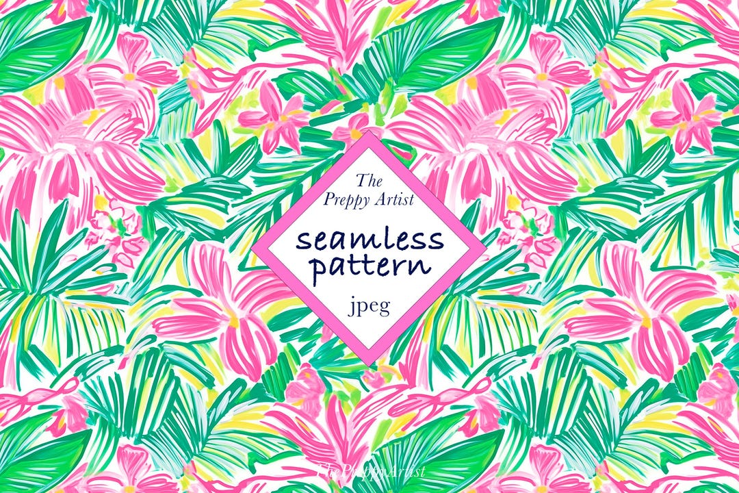 Preppy Pink and Green Floral Pattern, Seamless Preppy Floral, Seamless ...