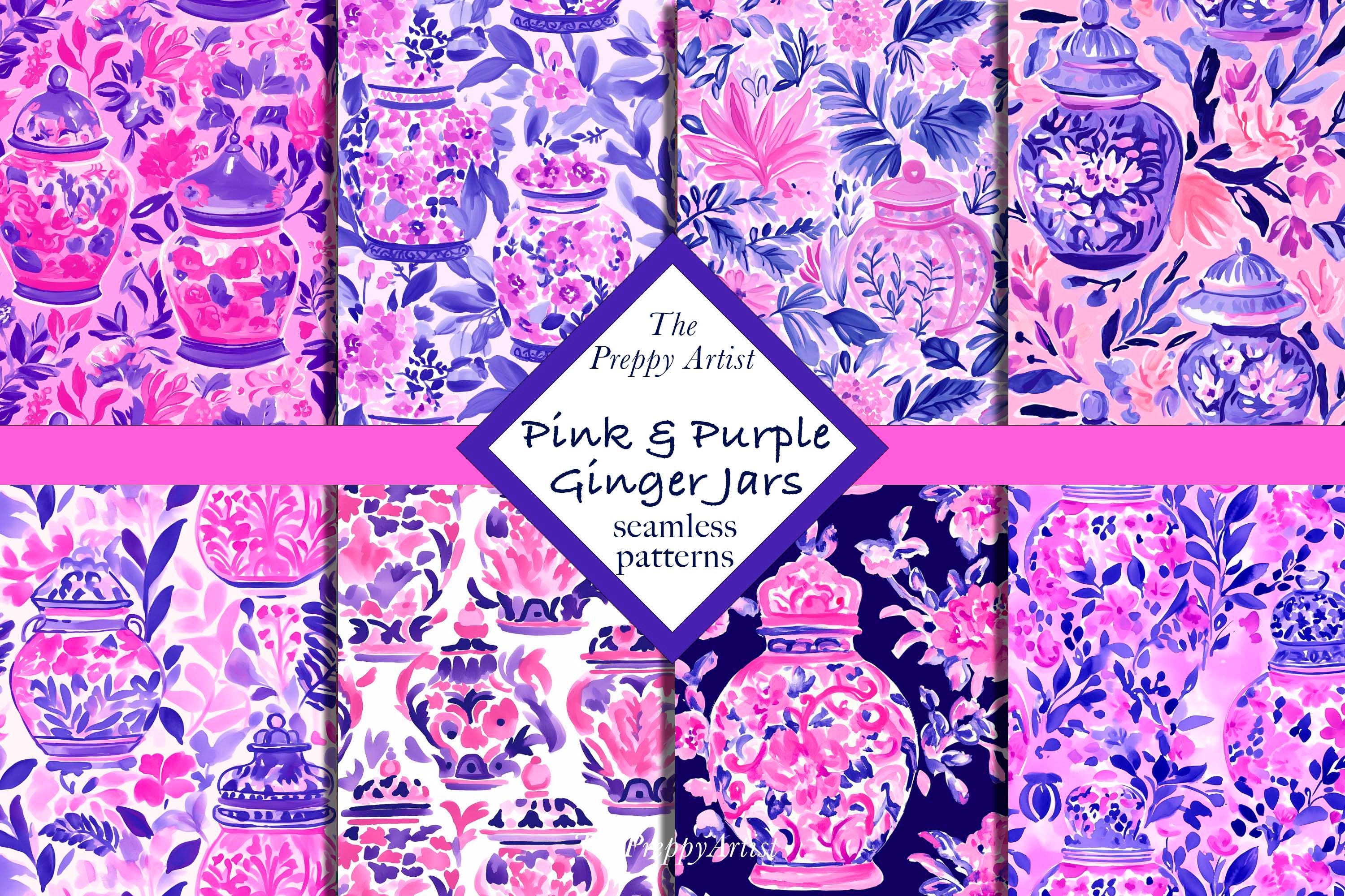 Preppy Pink and Purple Ginger Jar Patterns, Seamless Ginger Jar Designs ...