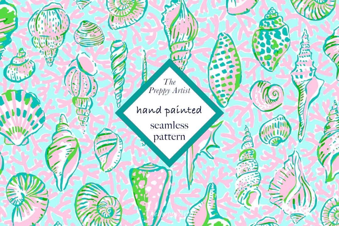Preppy Pink and Blue Seashell Pattern, Seamless Shell Print, Cute ...