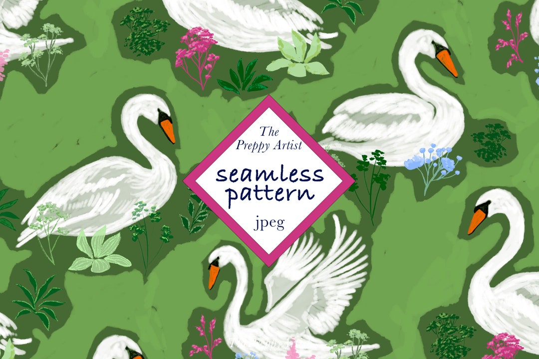INSTANT DOWNLOAD Cute Swan Pattern, Seamless Animal Design, Repeat Swan ...