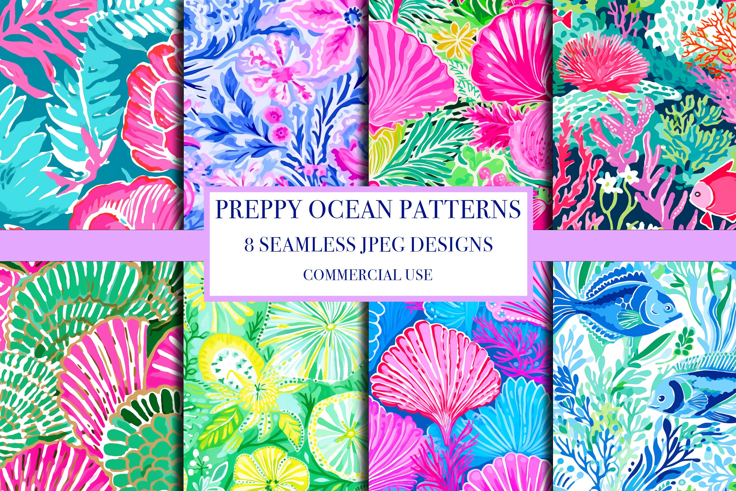 INSTANT DOWNLOAD Preppy Patterns, Preppy Digital Paper, Colorful Ocean ...