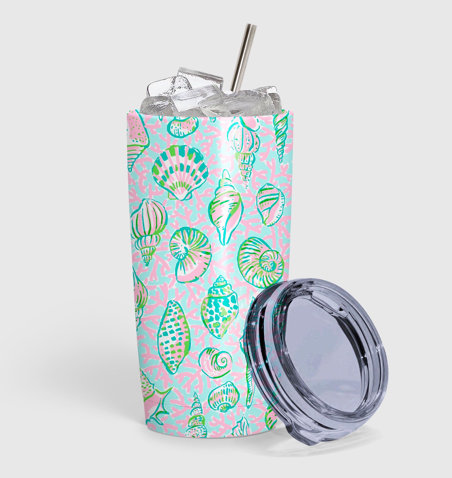 Preppy Pink and Blue Seashell Pattern, Seamless Shell Print, Cute ...