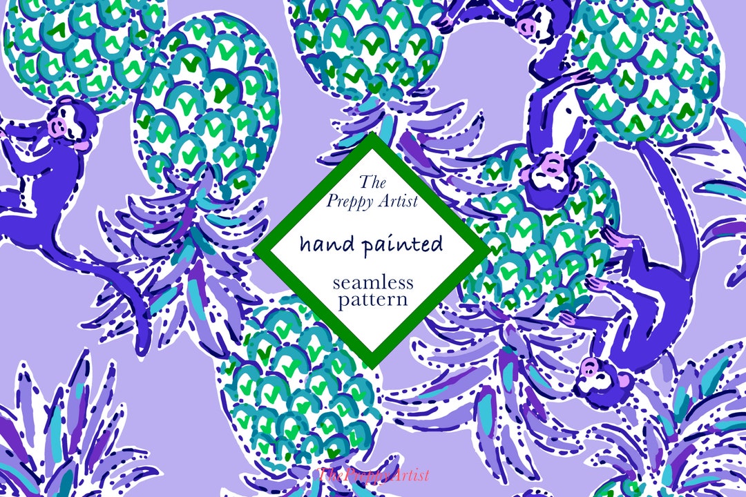 Preppy Purple Monkey Pattern, Seamless Monkey Print, Cute Summer ...