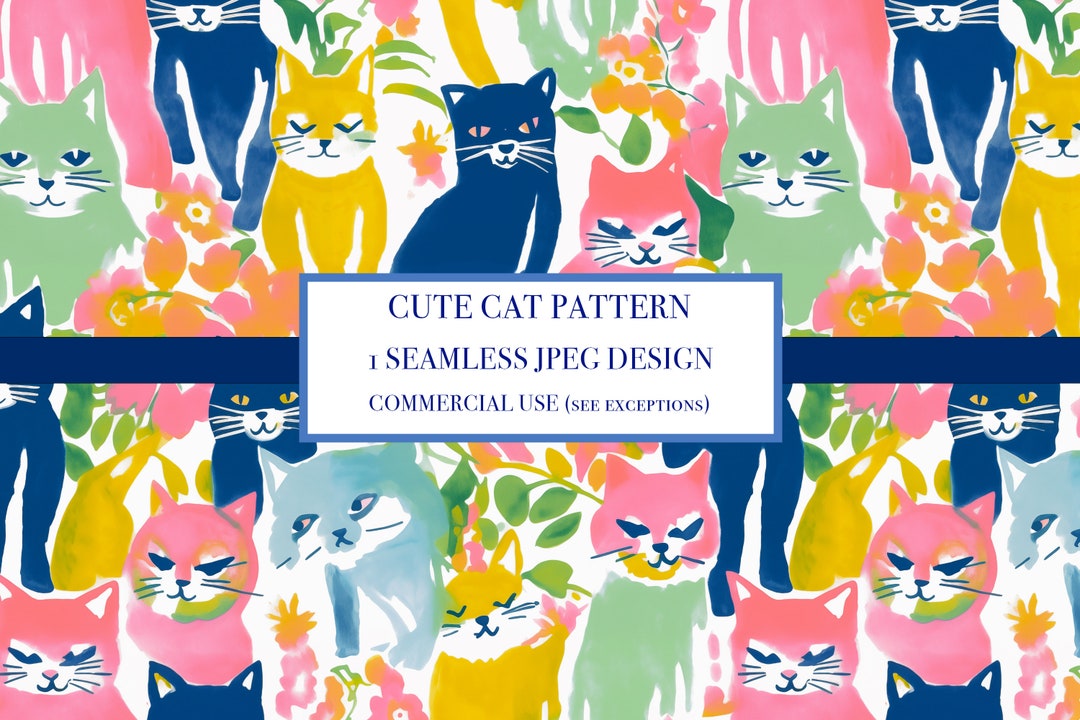 INSTANT DOWNLOAD Preppy Cats Pattern, Seamless Cat Design, Preppy Print ...