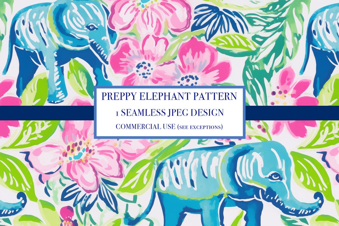 INSTANT DOWNLOAD Preppy Elephant Pattern, Seamless Elephant Design ...