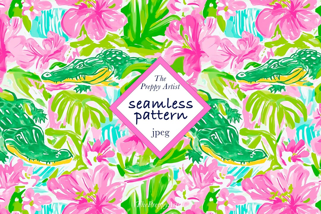 Preppy Pink and Green Alligator Pattern, Seamless Alligator Design ...