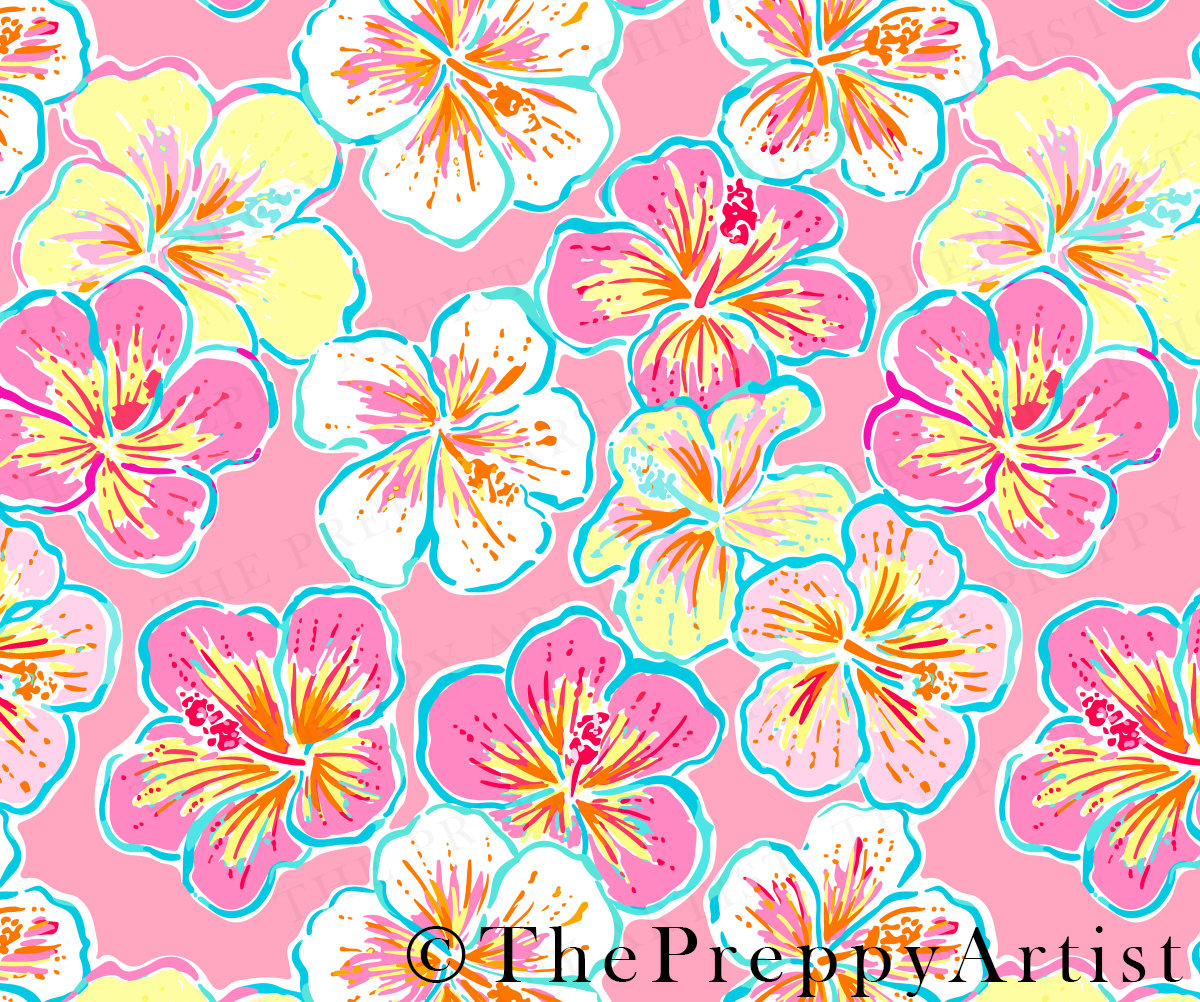 INSTANT DOWNLOAD preppy printable hibiscus pattern | Etsy