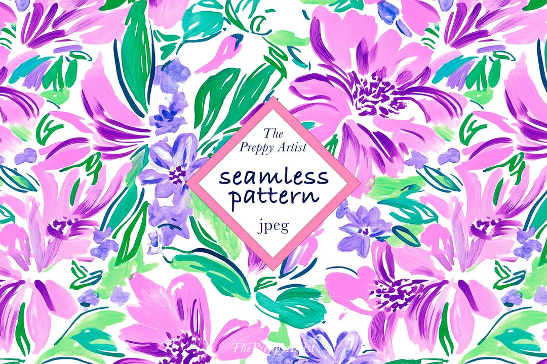INSTANT DOWNLOAD Preppy Purple Floral Pattern, Seamless Preppy Floral ...