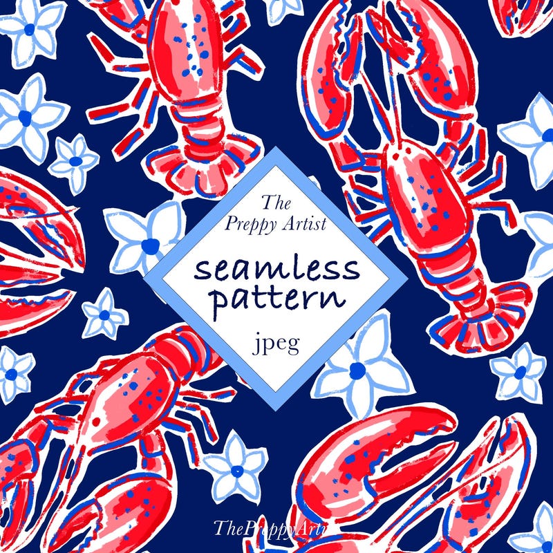 Lobster Print Fabric - Etsy