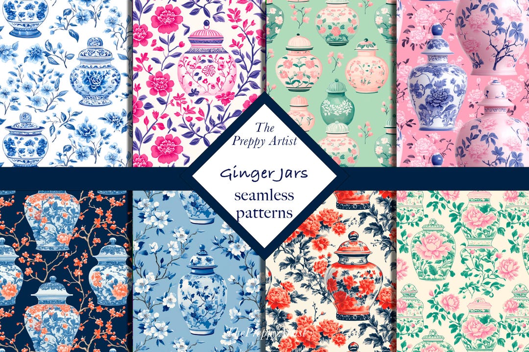 INSTANT DOWNLOAD Seamless Ginger Jar Patterns, Ginger Jar Digital Paper ...
