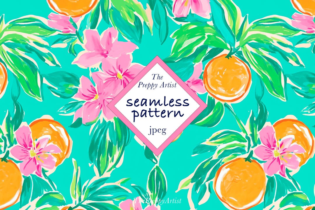 Preppy Citrus Pattern, Seamless Florida Pattern, Colourful Fruit ...