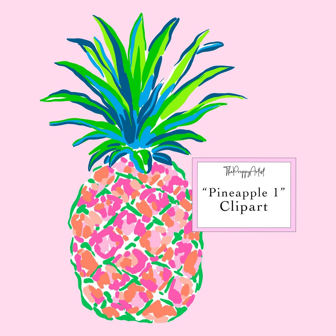 Preppy Pink Pineapple Clipart – Hand Drawn Image (1 PNG File) - Etsy