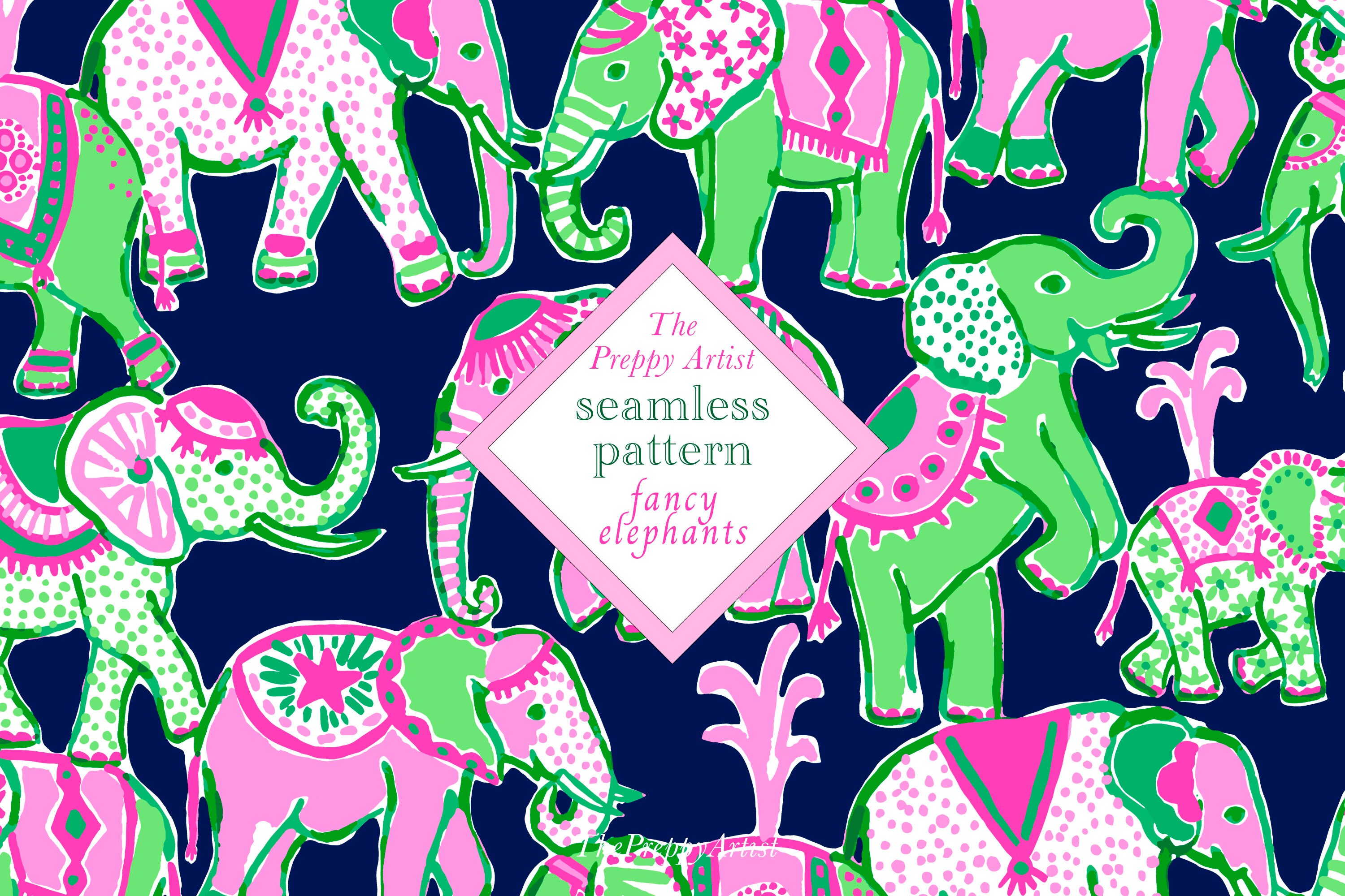Instant Download Preppy Pink and Navy Elephant Digital Pattern, Preppy ...