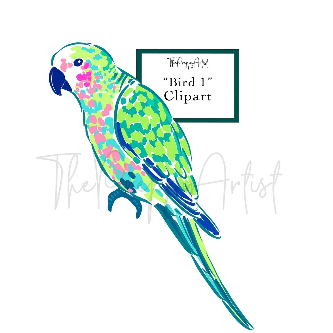 Preppy Parrot Clipart – Hand Drawn Bird Image (1 PNG File) - Etsy