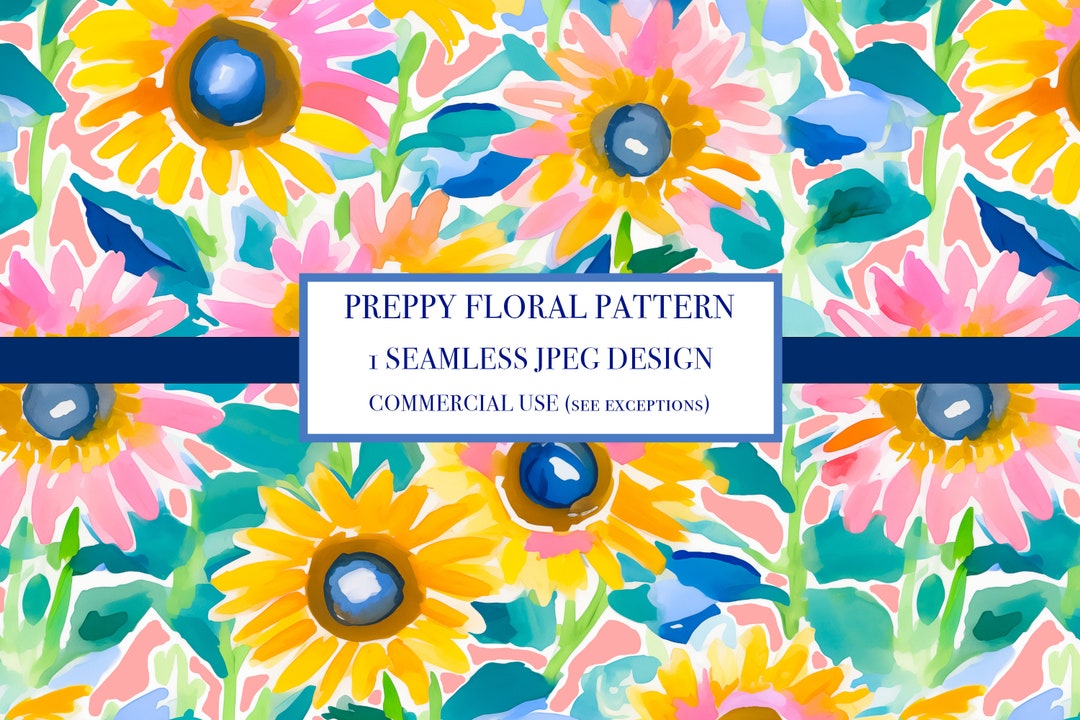 INSTANT DOWNLOAD Preppy Sunflower Pattern, Seamless Floral Design ...
