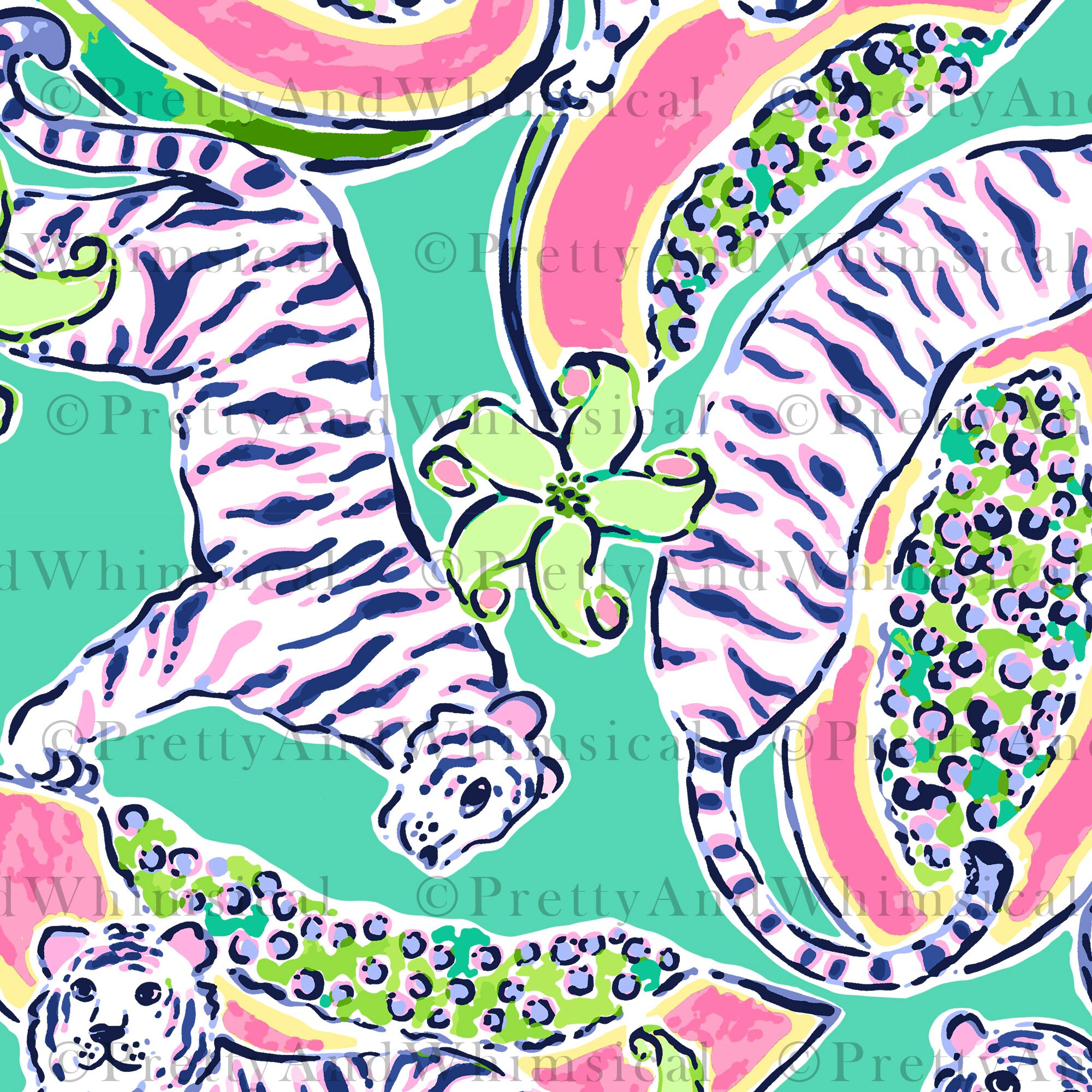INSTANT DOWNLOAD Preppy Tiger and Papaya Pattern, Seamless Tiger Design ...