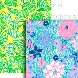 INSTANT DOWNLOAD Preppy Patterns, Preppy Digital Paper, Colorful Floral ...