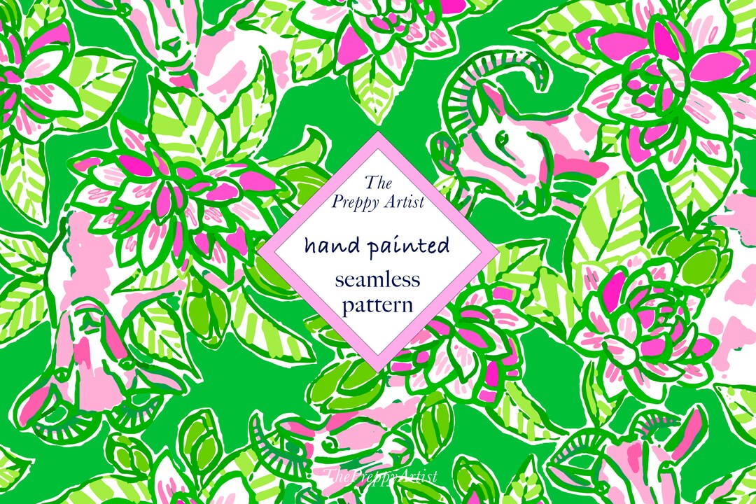 Instant Download Preppy Pink and Green Goat Pattern, Whimsical Goat ...