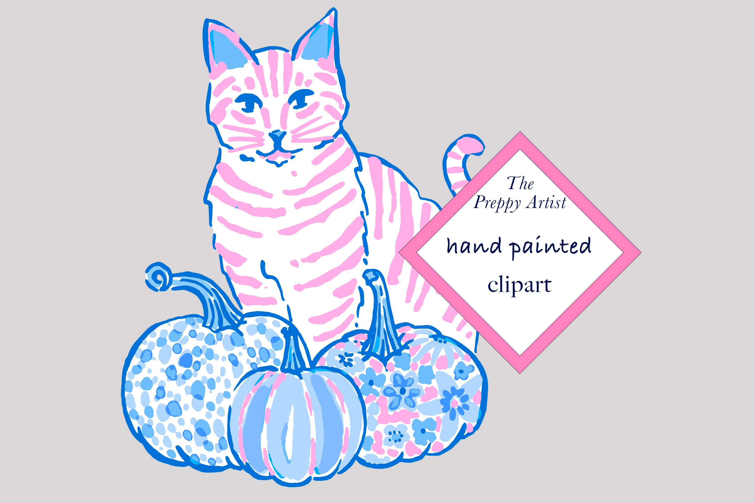 INSTANT DOWNLOAD Preppy, Colorful Halloween Cat Clipart File, Preppy ...