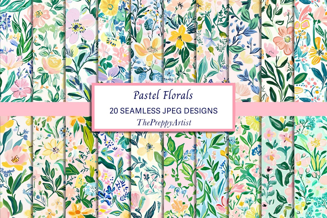 INSTANT DOWNLOAD Pastel Floral Patterns, Painterly Floral Designs ...