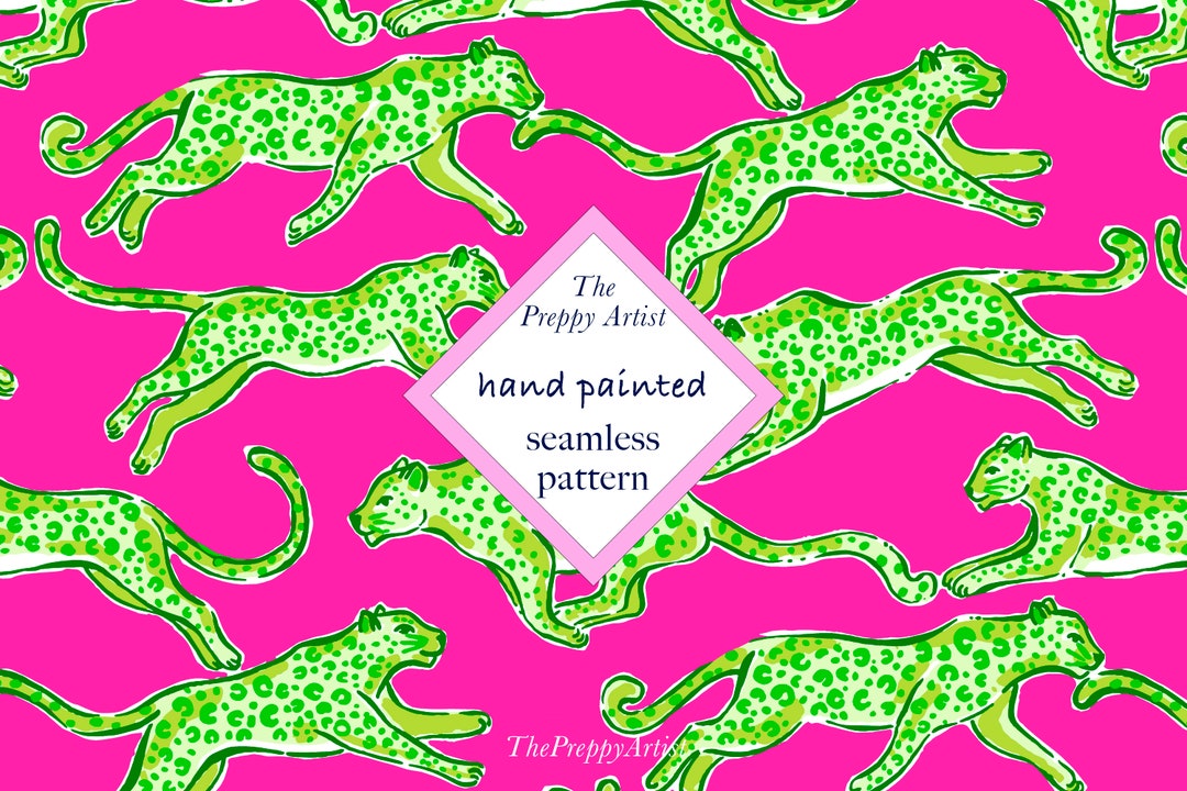 Instant Download Preppy Pink and Green Leopard Pattern, Whimsical ...