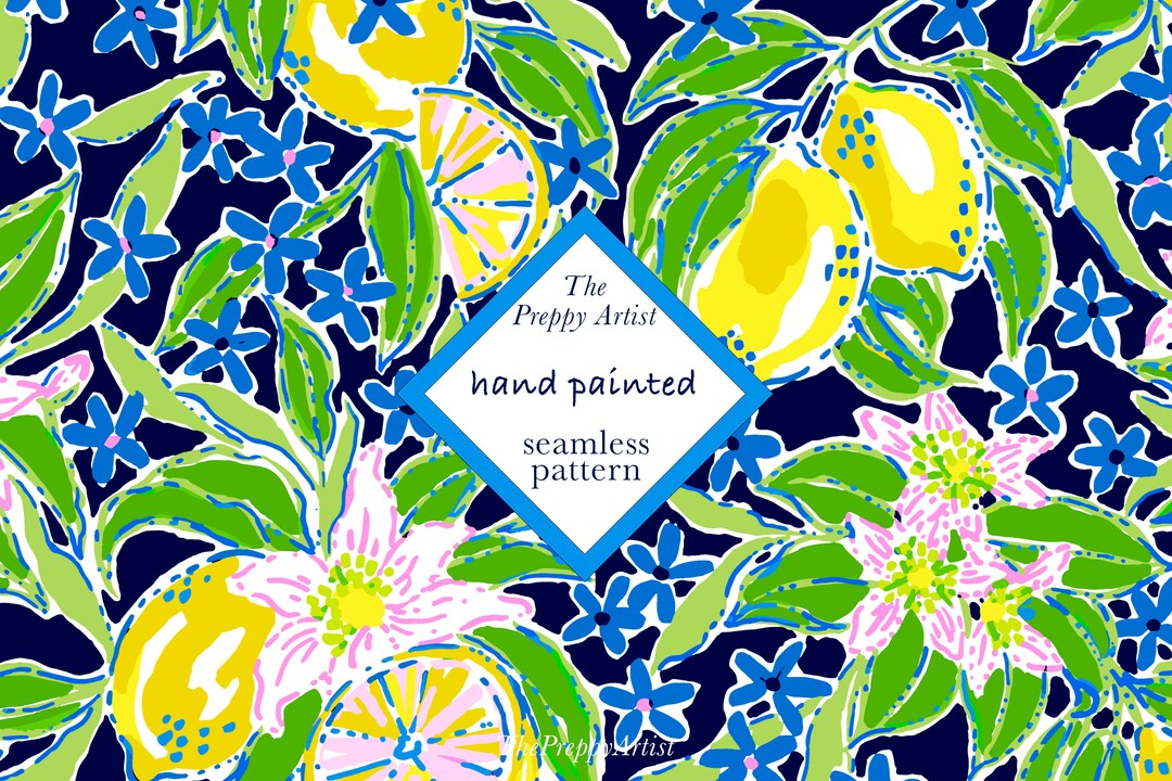 Preppy Lemons Pattern, Seamless Preppy Fruit Print, Citrus Pattern ...