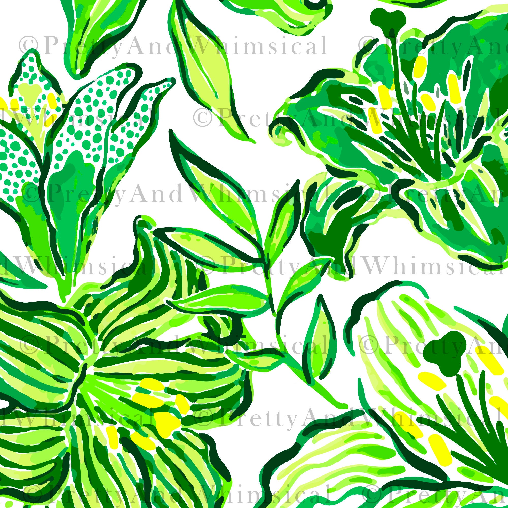 INSTANT DOWNLOAD Preppy Green and White Seamless Floral Pattern, Preppy ...