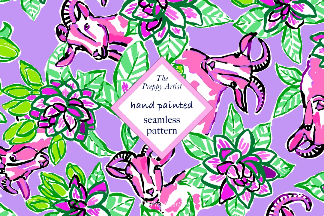 Instant Download Preppy Goat Digital Pattern, Whimsical Goat Print ...