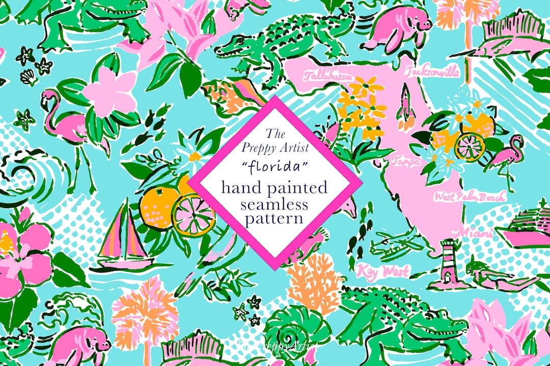 INSTANT DOWNLOAD Preppy Florida Pattern, Seamless Florida Map Design ...