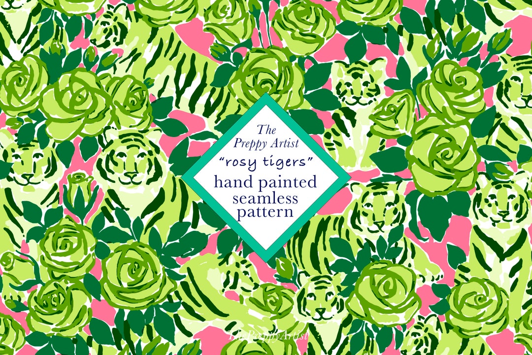 Instant Download Preppy Tiger Pattern, Preppy Seamless Pink and Green ...
