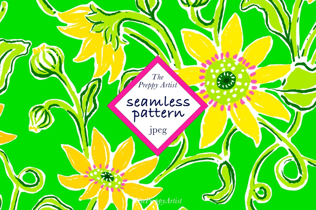 INSTANT DOWNLOAD Preppy Green and Yellow Sunflowers Pattern, Seamless ...