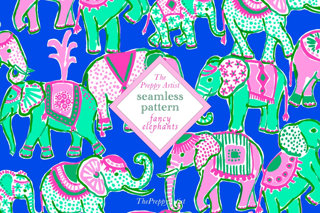Instant Download Preppy Pink and Blue Elephant Digital Pattern, Preppy ...