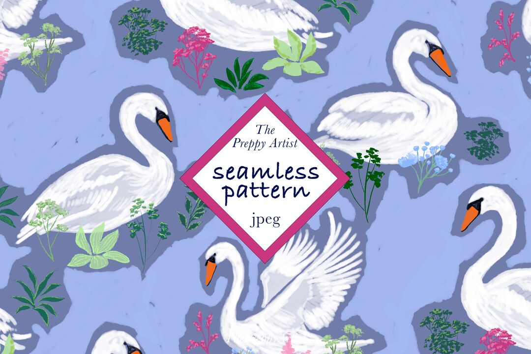 INSTANT DOWNLOAD Cute Blue Swan Pattern, Seamless Design, Repeat ...
