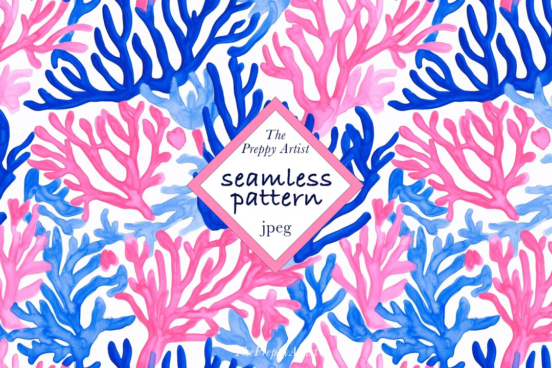 Pink and Blue Coral Pattern, Seamless Sea Coral Print, Preppy Coral ...