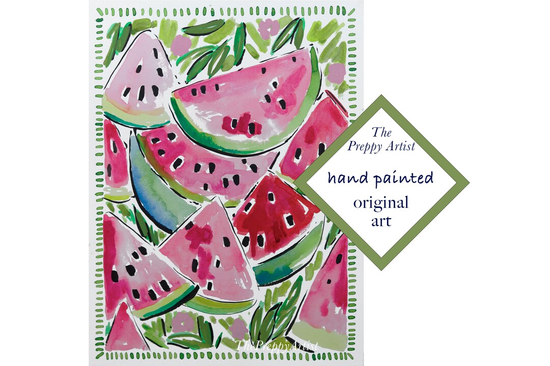 Preppy Watermelon Art, Preppy Original Art, Preppy Painting, Nursery ...