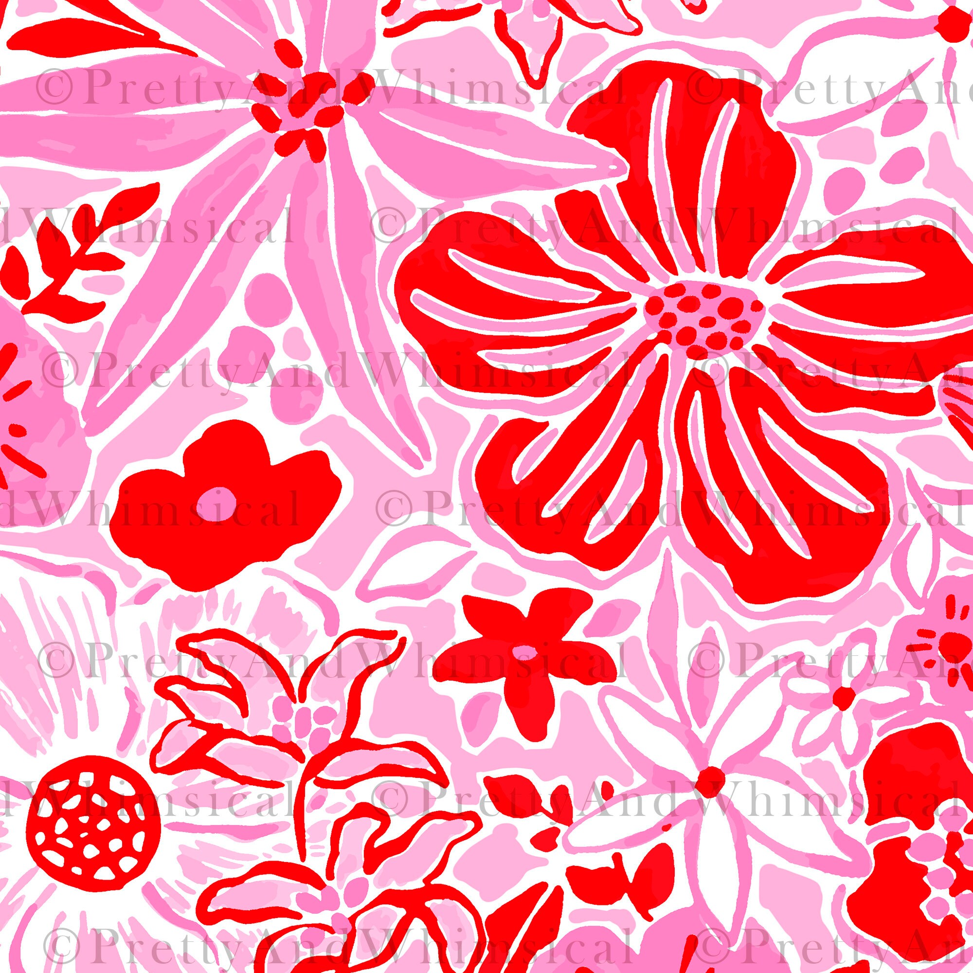 INSTANT DOWNLOAD Preppy Pink and Red Floral Pattern, Seamless Design ...