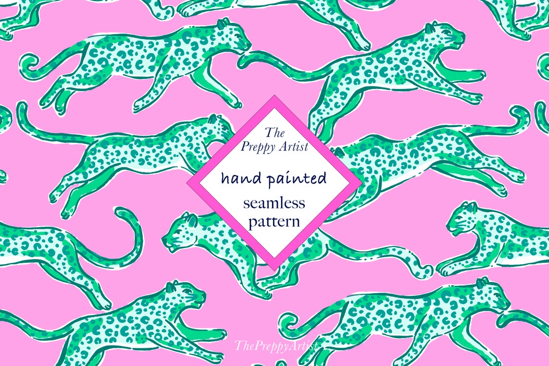 Instant Download Preppy Pink and Green Leopard Pattern, Whimsical ...