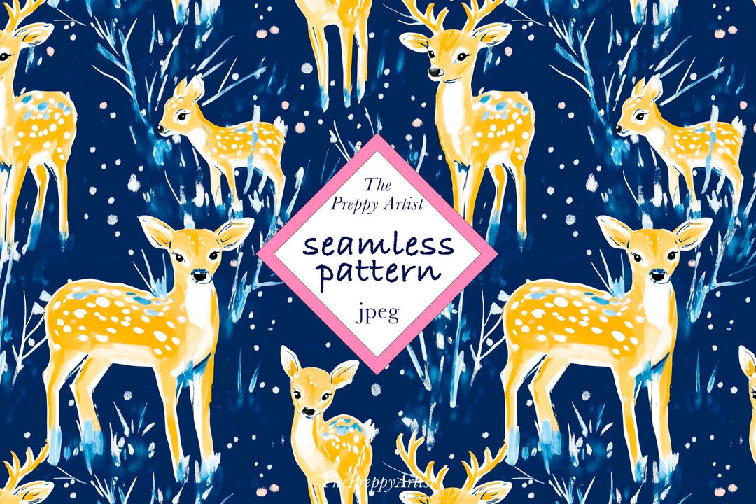 INSTANT DOWNLOAD Cute Deer Pattern, Seamless Winter Deer Pattern ...