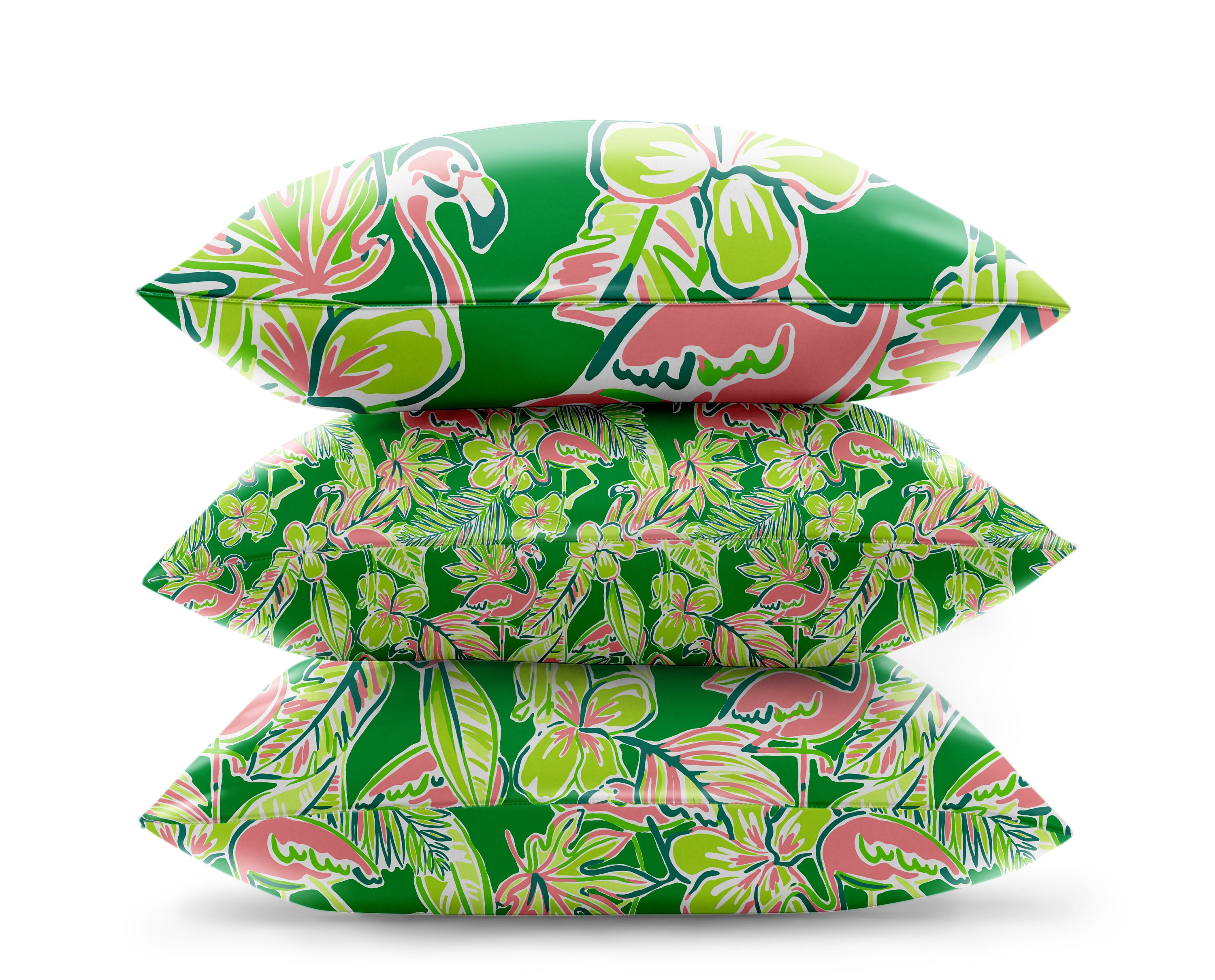 Preppy Green and Pink Flaminto Pattern, Preppy Bright Colorful Palm ...