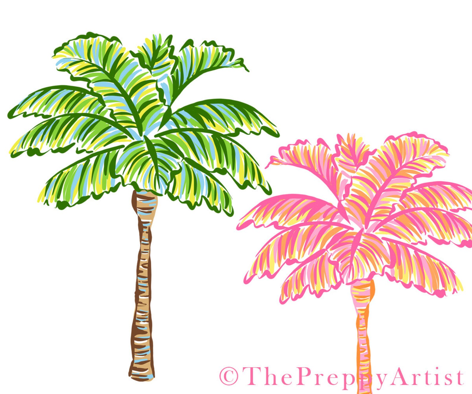 INSTANT DOWNLOAD 2 preppy colorful palm tree clipart files | Etsy