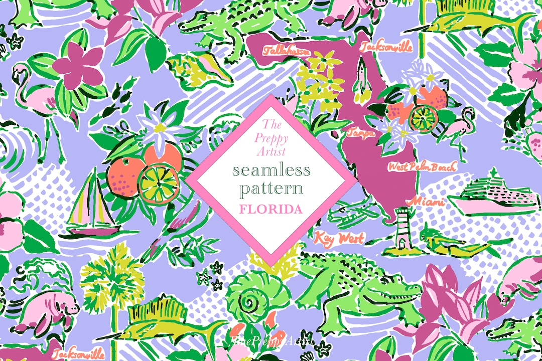 INSTANT DOWNLOAD Preppy Florida Pattern, Seamless Florida Map Design ...