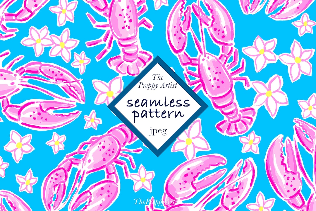 INSTANT DOWNLOAD Preppy Lobster Pattern, Seamless Lobster Design ...